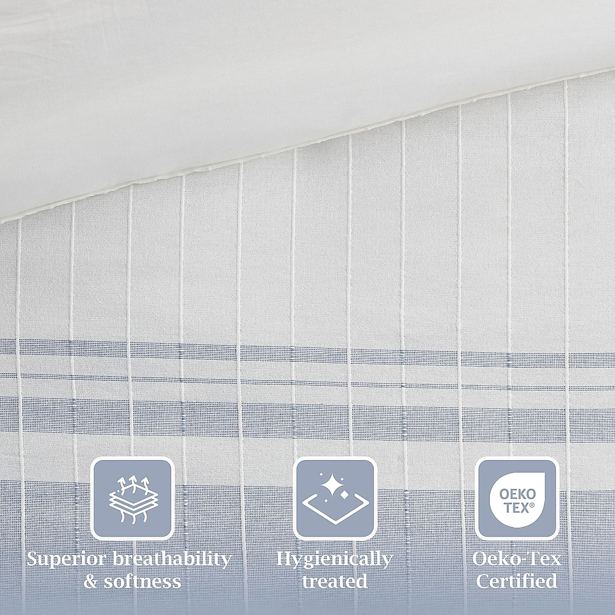 Harbor House Queen Duvet Cover Set, Stripes Clipped Jacquard, Cotton Oversized Duvet Cover for a Queen-Size Bed, Farmhouse Bedding Cover, 2 Shams, 2 Décor Pillows, Morgan, Full/Queen White/Blue