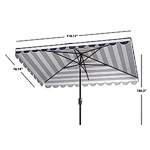 Safavieh PAT8311C Outdoor Vienna Navy and White 6'6" x 10' Rectangle Crank UV Protected Umbrella