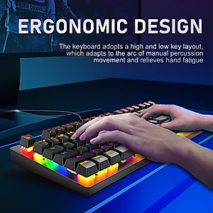 MANBASNAKE K2 Mechanical Gaming Keyboard RGB LED Rainbow Backlit Wired Keyboard with Red Switches for Windows Mac Xbox Gamer(Black)
