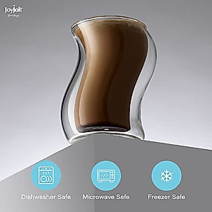 JoyJolt Pivot Double Insulated Cocktail Glasses - Set of 2 Unique 8 oz Double Wall Tumbler - Engaging Optical Effect Double Wall Glass - Suitable for Tea, Cappuccino, Coffee, or Iced Beverages
