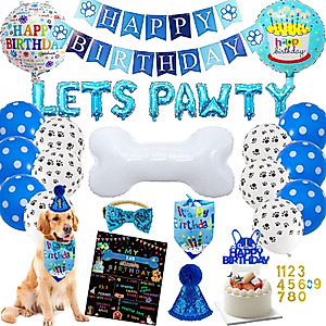 Dog Birthday Party Supplies Dog Birthday Party Decorations Boy with Dog Party Hat Lets Pawty Balloons Banner Dog Bandana Bowtie Cake Topper for Lets Pawty Birthday Decorations