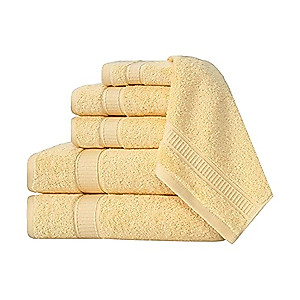 LA HAMMAM 6 Piece Towel Set - 2 Bath Towels, 2 Hand Towels, 2 Washcloths for Bathroom, College Dorm, Kitchen, Shower, Pool, Hotel, Gym & Spa | Soft & Absorbent Turkish Cotton Towel Sets - Yellow