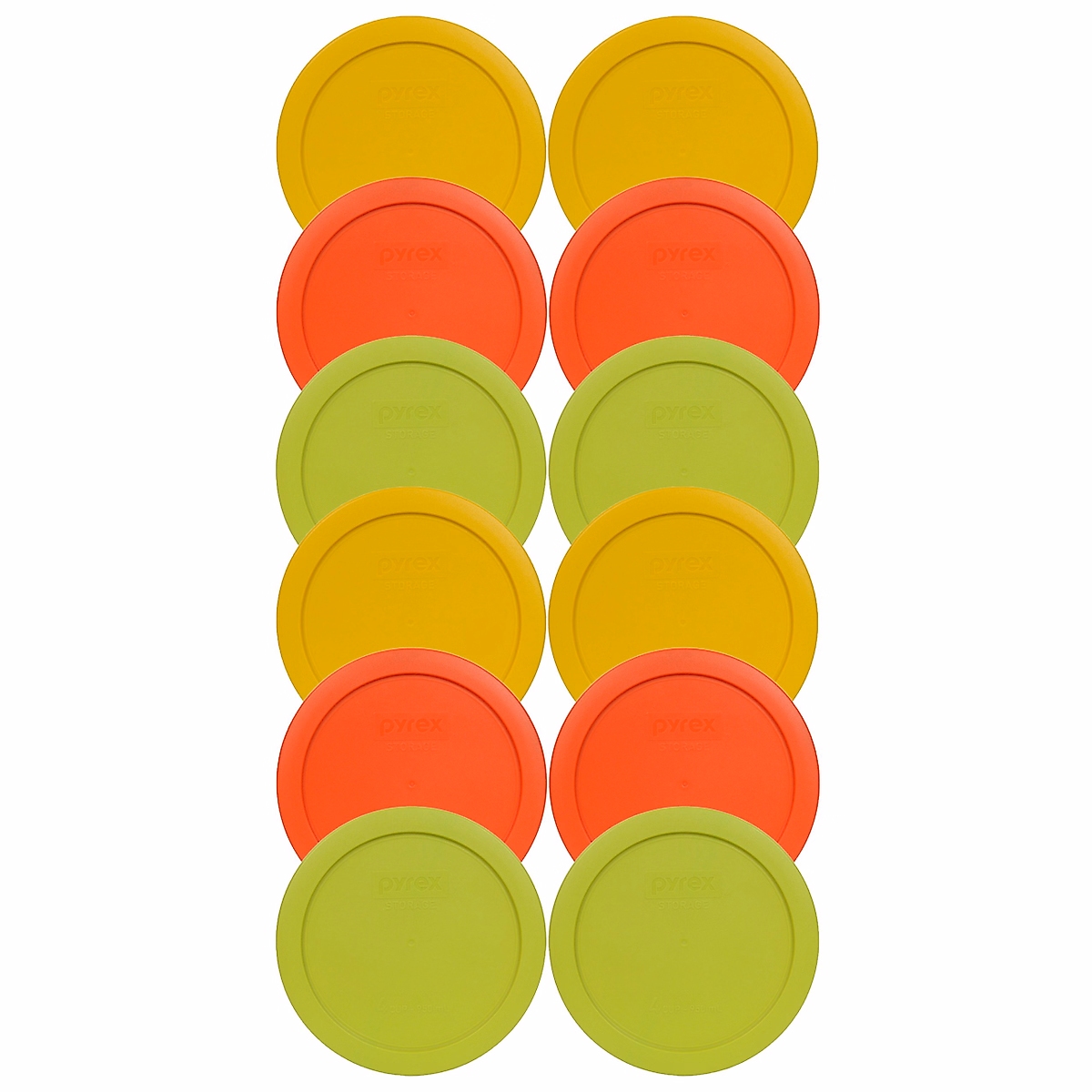 Pyrex 7201-PC Round 4 Cup (4) Butter Yellow, (4) Pumpkin Orange and (4) Edamame Green Plastic Storage Lids, Made in USA