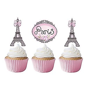 Paris Cupcake Toppers 12 pcs, Pink Ooh La La Cake Picks Birthday Decoration Party Supplies, Eiffel Tower Baby Shower, Wedding, Bachelorette
