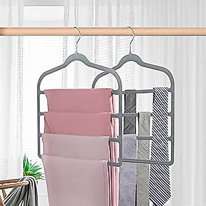 Velvet Hangers Pants Hangers Space Saving Hangers for Pants Non-Slip Multiple Closet Hanger Organizer for Trousers Tie Scarf Grey Pack of 4