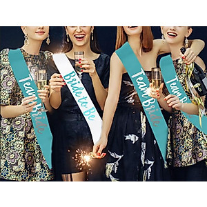 GDTO8820 Team Bride 7pc Satin Sash Set - Sophisticated & Fun Party Favors for Bachelorette Party, Bridal Shower & Wedding Party (7pc Set, White & Light Blue)