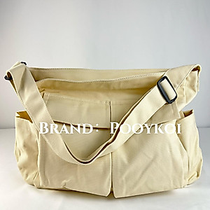 Canvas Messenger Bag Large Crossbody Bag with Multiple Pockets Canvas Shoulder Tote Bag for Women and Men (White)