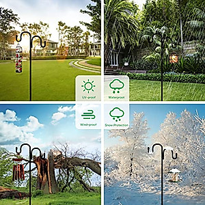 STARFAMI Double Shepherds Hook for Outdoor with 5 Prongs Base, Upgraded Adjustable Garden Hanging Stand Plant Holders for Bird Feeder, Plant Baskets, Solar Light Lanterns, Wedding (60 Inch 2pcs)