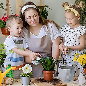 Whonline Plastic Flower Pots, 6 Pack, 7 Inch Gray Pots for Planting with Drainage Holes and Saucers, Decorative Flower Pots for Indoor Plants Outdoor Clearance