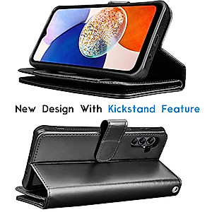 Tekcoo Galaxy A14 5G Case, Galaxy A14 5G Wallet Case, Luxury PU Leather Cash Credit Card Slots Holder Carrying Folio Flip Cover [Detachable Magnetic Hard Case] Kickstand for Samsung A14 5G [Black]