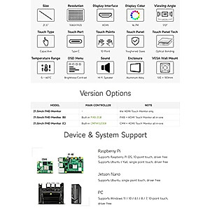 waveshare 21.5inch Capacitive Touch Monitor, 1080×1920 Full HD, Compatible with Raspberry Pi/Jetson Nano/PC-Monitor+ PI4B-2GB