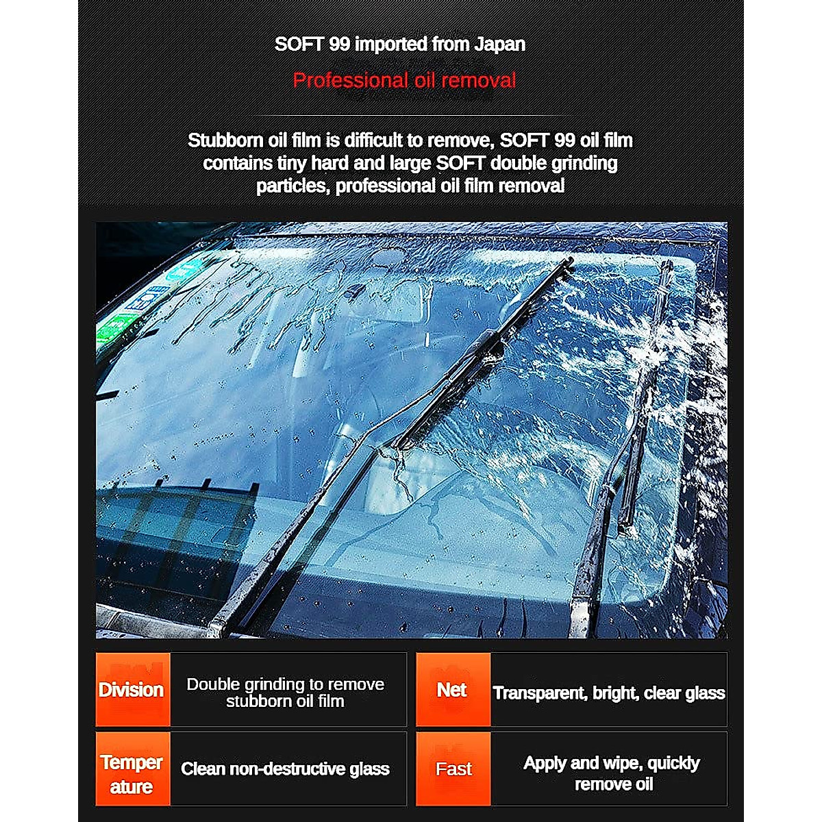 Golden Hoo Windshield Oil Film Cleaner, Remove Aging Coating Layer, Rear View Mirror Cleaner, Clean Glass, Clear Vision，soft99