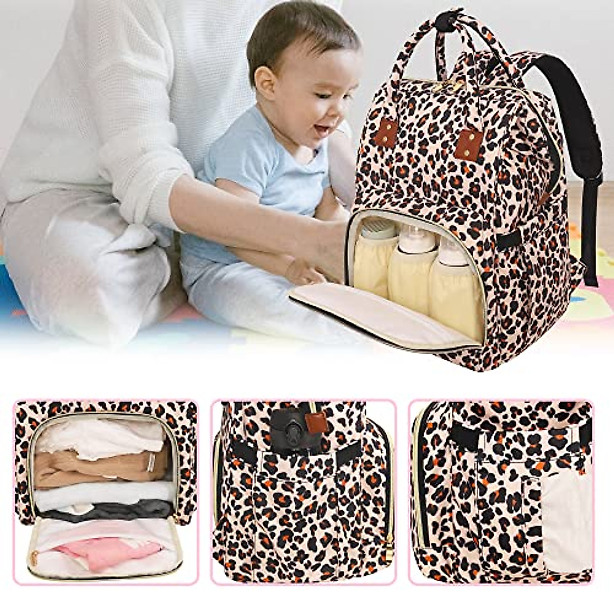 Diaper Bag Backpack Multifunction Maternity Diaper Bag for Baby Girls & Boys Large Capacity Travel Nappy Bags Leopard Print