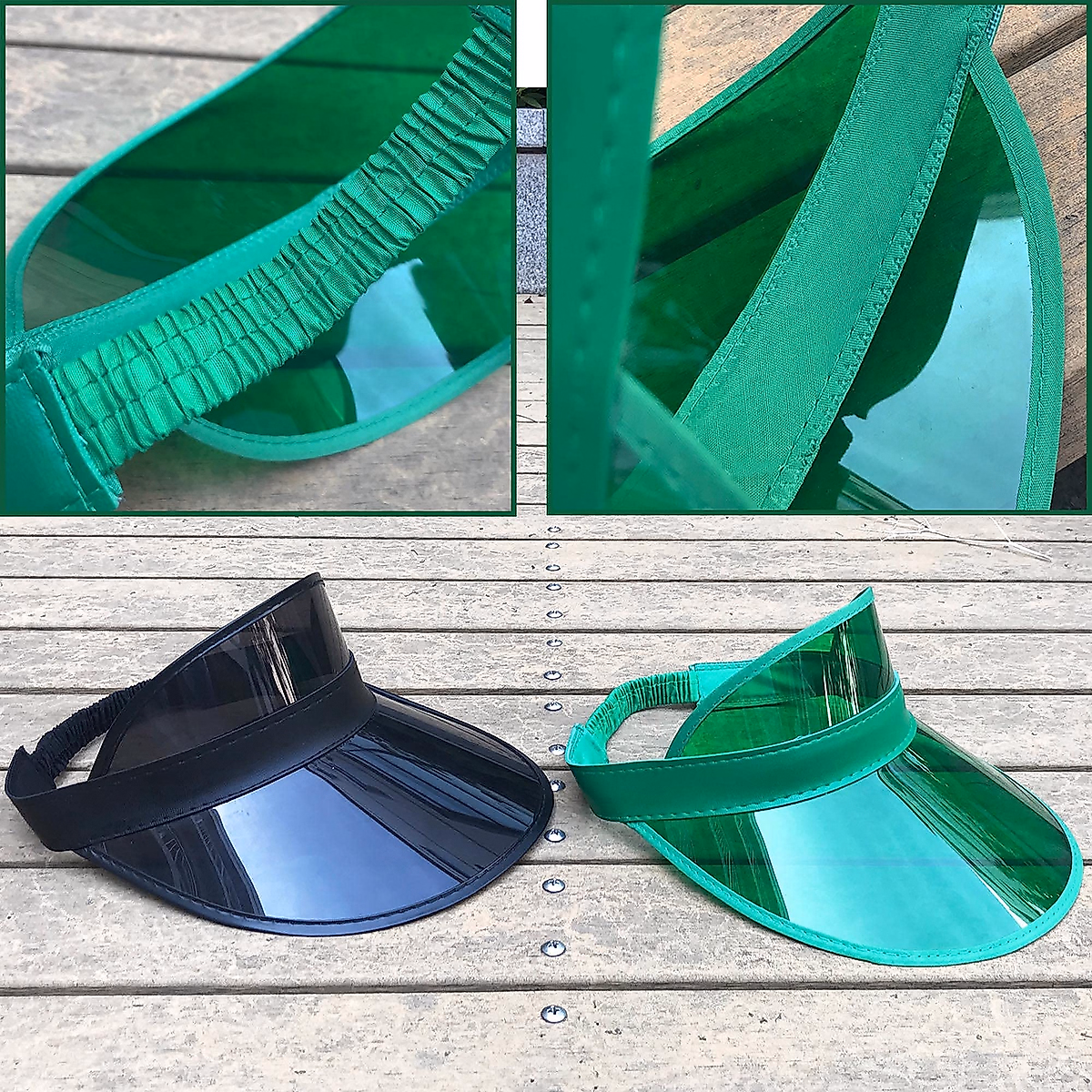 5 Pack Sun Visors Womens Uv Protection Poker Visor Sun Hats Cap Men Hat Reflective Sport Clear Transparent Golf Beach Party (Pure Green)