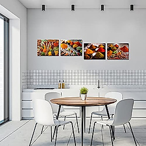 HOMEOART Herbs and Spices Kitchen Decor Pictures Dining Room Food Poster Prints Wall Decor 12"x16"x4 Panels