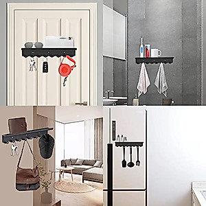 Volnamal Magnetic Key Holder for Wall Decorative - Premium Magnets Wall Mounted Key and Mail Organizer, Adhesive Key Rack Hanger for Entryway, Refrigerator with 8 Hooks(Black)