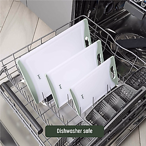 Goodful Cutting Board (3 Piece Set)- Non-Slip Edges, Easy Grip Handles, Made without BPA, Non-Porous, Dishwasher Safe, Multiple Sizes, Sage