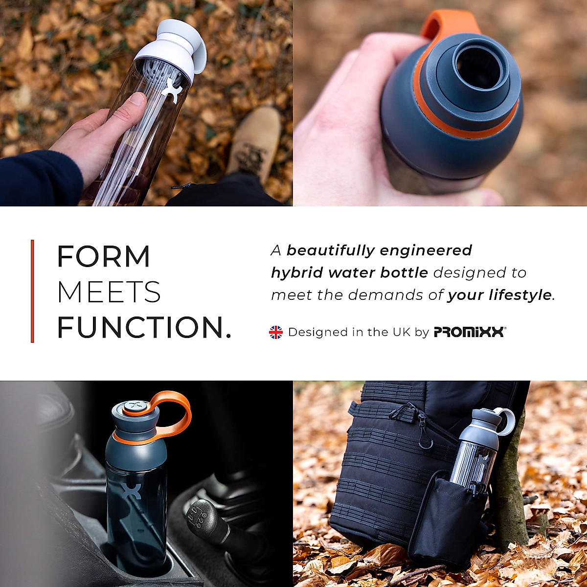 Promixx FORM Sports Water Bottle - Premium BPA Free Water Bottle for Fitness Sports & Outdoors - Sustainable Drinks Bottle with Measurement Markers and Leakproof Lid - 760ml / 26oz (Midnight Blue)