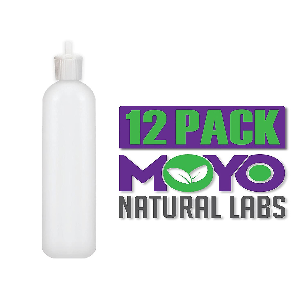 MoYo Natural Labs 4 oz Squirt Bottles, Squeezable Empty Travel Containers, BPA Free HDPE Plastic for Essential Oils and Liquids, Toiletry/Cosmetic Bottles (Neck 20-410) (Pack of 12, White HDPE)
