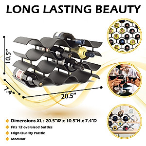 Bariboo Wine Rack. Stackable Countertop Wine Bottle Stand. 12 Bottles Wine Holder Organizer for Table Top, Pantry, Cabinet, Refrigerator. Wine Bar Quality Plastic Lightweight Storage (Black)