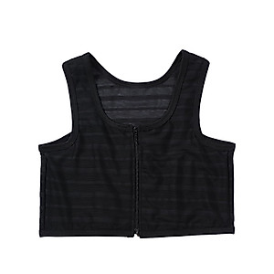 JARAZIN Transgender Tomboy FTM Zipper Stripe Mesh Elastic Half Breathable Chest Binder for Women (Black, 6X-Large)