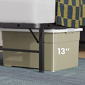 NATURE DEPOT Sturdy 14" Double Metal Bed Frame, Foldable, Attachable Headboard, Easy Assembly,Queen, Black