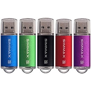 SIMMAX USB Flash Drives 5 Pack 16GB USB 2.0 Flash Drive Memory Stick Thumb Drive Pen Drive with Led Indicator (Blue Green Black Red Purple)