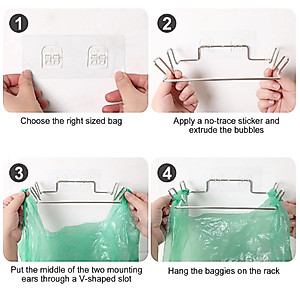 OYSIR Stainless Steel Trash Bag Holder for Kitchen Cabinets Doors and Cupboards, Under Sink Bag Hanger, Portable Trash can, Waste Bins, Wall Adhesive Hanging Garbage Bins, with Wall Sticker Base