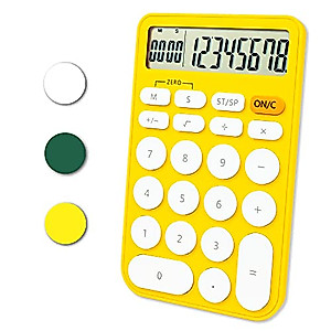 VEWINGL Standard Calculator 12 Digit,with Timers and Alarm Clock,Calculator with Large LCD Display for Office,School,Home & Business Use,Automatic Sleep,with Battery(Yellow)