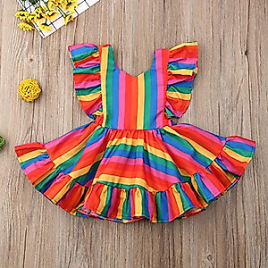 KIDSA 1-5T Baby Toddler Girl Princess Rainbow Dress Ruffles Sleeveless Backless Tutu Summer Sundress