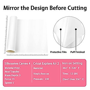 AHIJOY Puff Vinyl Heat Transfer White 10" x 6FT 3D Foaming Heat Press Iron on Vinyl for T Shirt Garment Fabric Clothing