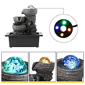 Dyna-Living Water Fountains Indoor Tabletop Fountain with Pump Waterfall Fountain Indoor Coloured LED Lights Desk Water Fountains for Home Office Decor