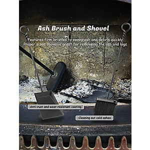 Lichamp Fireplace Tools Set, 5-Pieces Indoor Outdoor Sturdy Fire Place Poker Sets with Retro Handle and Heat Resistant Leather Gloves, FTS55BK