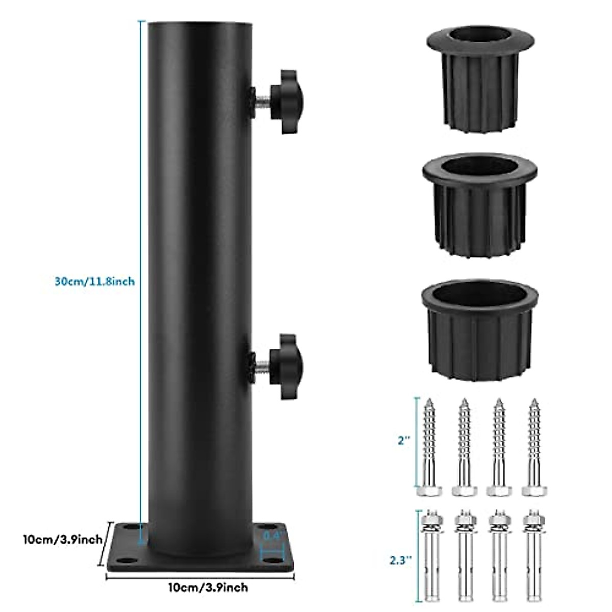 Deck Umbrella Mount Outdoor, 2.16'' Diameter In Wood Ground Flag Pole Holder , Bolt Down Windsock Pole Base Bracket, Adjustable Patio Table Umbrella Stand Outside for Garden Backyard Balcony Poolside Dock