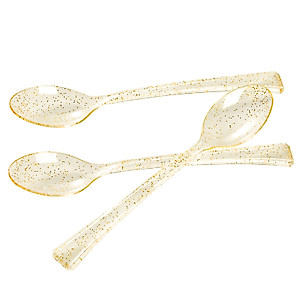 Tongcloud 25 Set Mini Plastic Dessert Cups with Spoons Gold Glitter Square Small Dessert Cups Disposable Gold Glitter Plastic Bowls with Mini Spoons Great for Party Desserts Appetizers