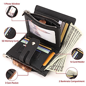 gzcz Mens Wallet with Chain RFID Blocking Genuine Leather Bifold Purse for Men with ID Window and Zip Coin Pocket, Black