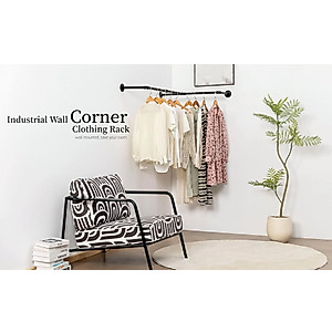 Industrial Pipe Clothing Rack,Wall Mounted Clothes Rack for hanging clothes, Space Saver Hanging Pipe Clothes Rack, Heavy Duty Corner Garment Racks for Laundry Room, Closet Storage