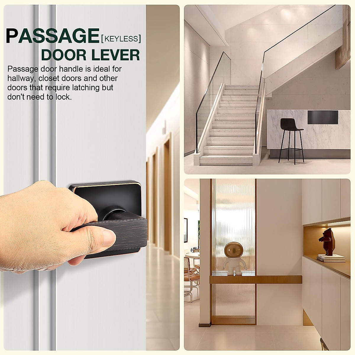 GOBEKOR 5 Pack Interior Door Handles Oil Rubbed Bronze Passage Door Lever Handles Closet Door Handles with Lock Bronze Door Handles