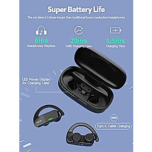 YYK Bone Conduction Headphones, Open Ear Wireless Bluetooth Headphones with Mic,True Wireless Earbuds with Earhooks,IP55 Waterproof,Flash Lights for Night Running Cycling Workout