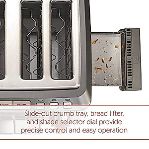 Wolf Gourmet 4-Slice Extra-Wide Slot Toaster with Shade Selector, Bagel and Defrost Settings, Red Knob, Stainless Steel (WGTR154S)