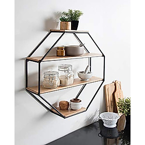 Kate and Laurel Lintz Farmhouse Octagon Wall Shelf, 24 x 24, Rustic Brown and Black, Modern 4-Tier Geometric Shelves for Wall