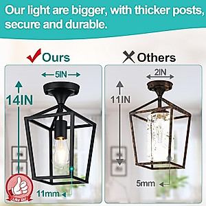 【Upgraded】 Semi Flush Mount Ceiling Light, Black Industrial Ceiling Light Fixtures, Farmhouse Light Fixture for Entryway Porch Hallway Stairway Garage Living Room Dining Room Balcony