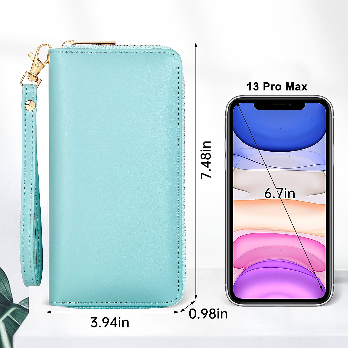 Badiya Women Rfid Blocking Leather Wallet Embossed Zip Around Clutch Purse with Wristlet