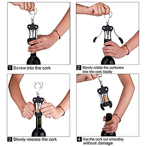 Foho Wine Opener, Multifunctional Wing Corkscrew Wine Bottle Opener for all Cork Stoppered and Beer Cap Bottles, Luxury Waiter Corkscrew with Stopper Set for Wine Enthusiast, Waiters - Black