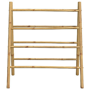vidaXL Double Bamboo Towel Ladder with 4 Rungs - Freestanding Bathroom Storage Rack - Water-Resistant Design - Easy to Clean