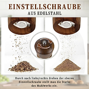 2 Pack Salt and Pepper Grinder Set, Acacia Wood Salt Mill Pepper Grinder with Ceramic/Stainless Steel Core, Modern and Elegant Wooden Salt and Pepper Set