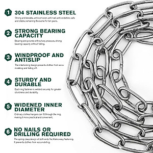 Akascord Clothes Line Chain, Dog Chain Outdoor Travel Clothesline Dog Leads for Yard 304 Stainless Steel Heavy Duty Chain Link Fence
