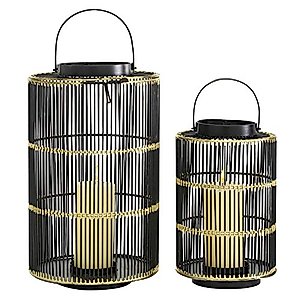 Large Round Metal Lanterns with Handles Set of 2 9 X 15round Black