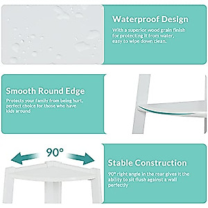 MEETWARM 5 Tier Corner Bookshelf Corner Ladder Shelf Small Bookcase Display Storage Organizer Stand Rack for Living Room Home Office and Kitchen (White)