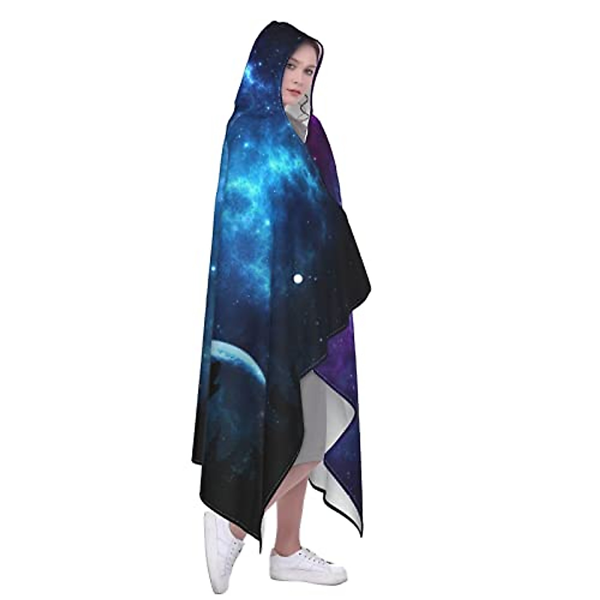 Galaxy Wolf Hooded Blanket Anti-Pilling Flannel Wearable Blanket Hoodie-Plush Warm Blanket Throw Blankets Fit for Kids, Adults, Teens